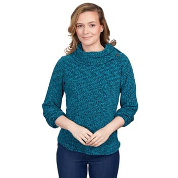 Womens Ruby Rd. Teal Appeal Split Cowl Chenille Sweater - Boscov's
