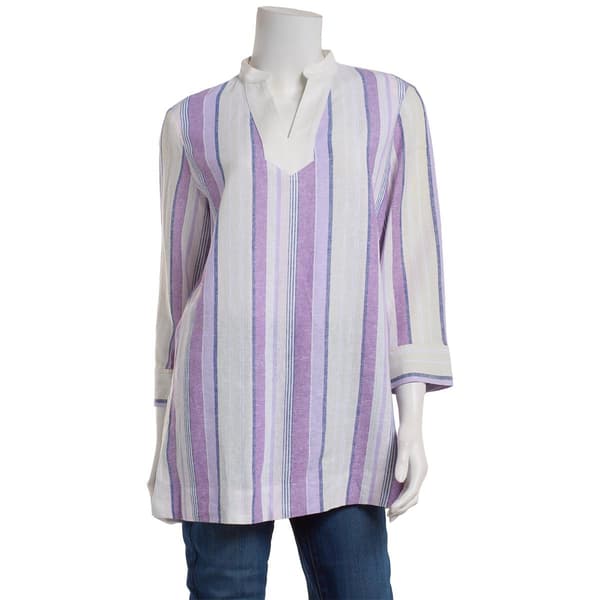 Womens Kasper Long Sleeve Split Neck Striped Popover Blouse - Boscov's