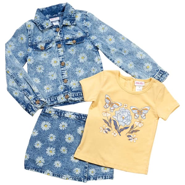 Girls (4-6x) Little Lass® Daisy Denim Jacket/Tee & Skort Set - Boscov's