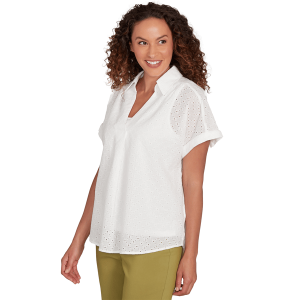 Petite Hearts of Palm Peachy Keen Eyelet Pull Over Blouse - Boscov's