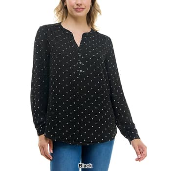 Petite Zac & Rachel Roll Tab Foil Dots Crepe Blouse - Boscov's