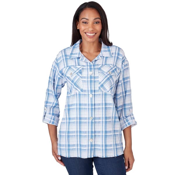Womens Ruby Rd. Blue Horizon Button Front Plaid Shirt Jacket - Boscov's