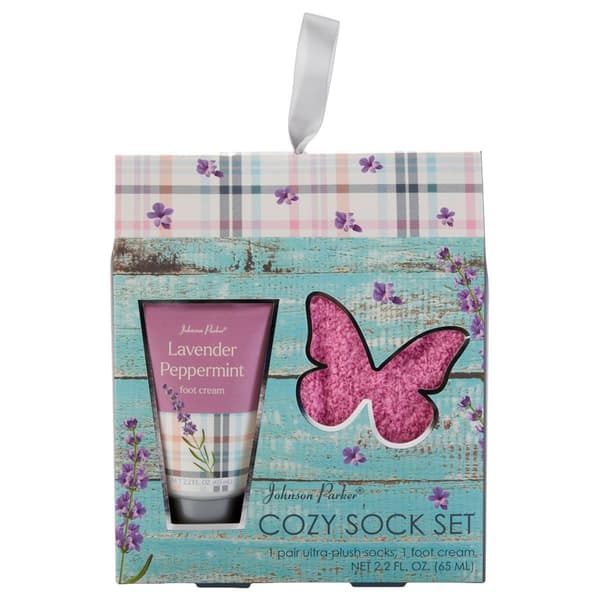 Lavender Peppermint Scented Foot Cream & Cozy Sock Set - Boscov's