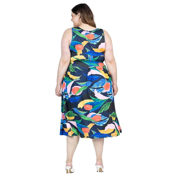 Plus Size 24/7 Comfort Apparel Tropical Fit & Flare Midi Dress - Boscov's