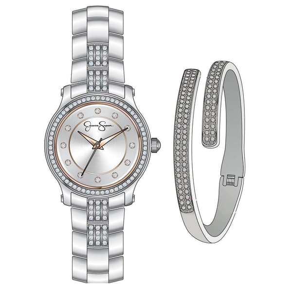 Womens Jessica Simpson Crystal Watch & Bracelet Set - JSB8013SL - Boscov's