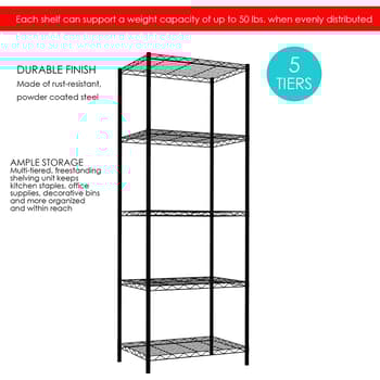 Home Basics 5 Tier Black Steel Wire Shelf - Boscov's