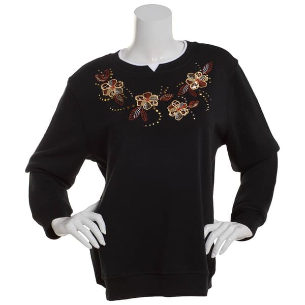 Petite Hasting & Smith Animal Floral Embroidered Sweatshirt - Boscov's