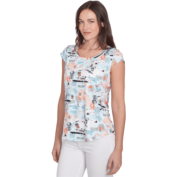 Petite Emaline Key Items Cap Sleeve Postcard Tee - Boscov's