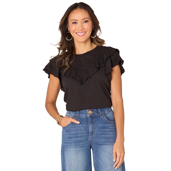 Womens Democracy Short Sleeve Embroidered Blouse Boscovs