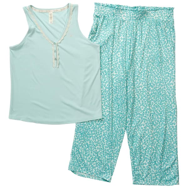 Petite Jessica Simpson Lace Trim Henley Leopard Capri Pajama Set - Boscov's