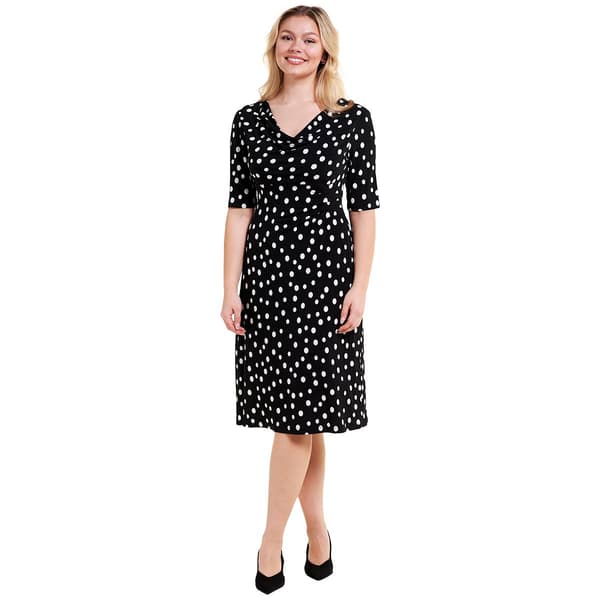 Petite Connected Apparel Elbow Sleeve Dot Drape Neck Sheath Dress ...