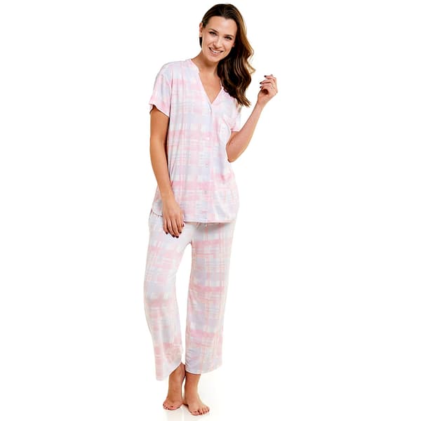 Petite Jessica Simpson Plaid Split Neck Crop Pants Pajama Set - Boscov's