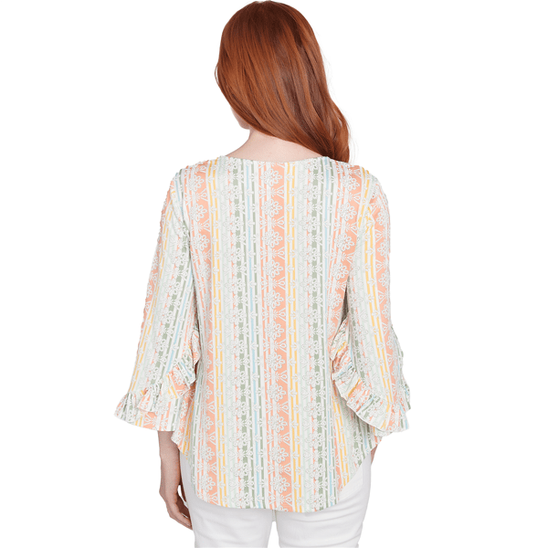 Womens Ruby Rd. Tropical Oasis Ruffle Sleeve Stripe Blouse - Boscov's