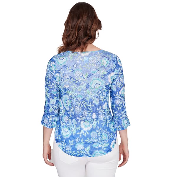 Plus Size Ruby Rd. Bali Blue Short Sleeve Knit Tropical Blouse - Boscov's