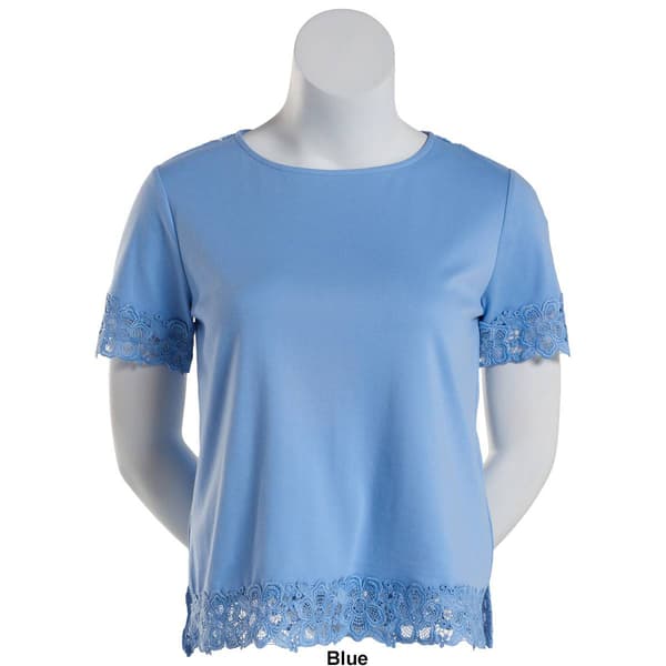 Petite Napa Valley Short Sleeve Crochet Trim Tee - Boscov's