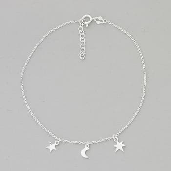 Barefootsies Sterling Silver Moon & Stars Ankle Braclet - Boscov's