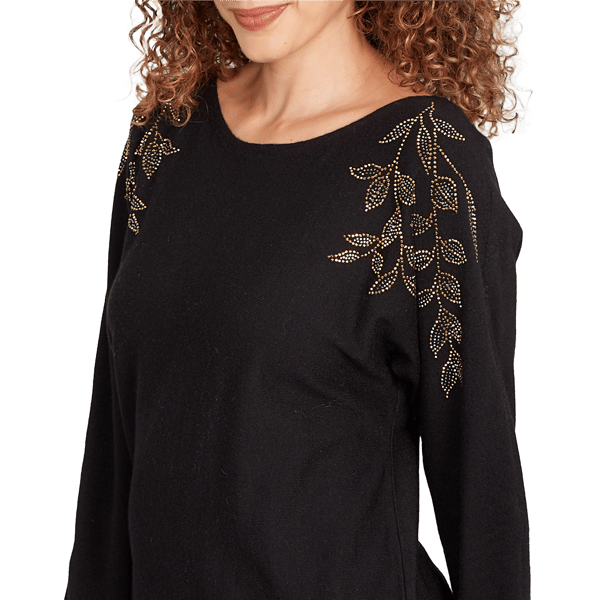Womens Emaline Holiday Items Rhinestone Embellished Leaf Sweater - Boscov's