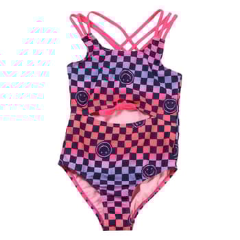 Girls (7-16) Limited Too Check & Smiley Face Monokini Swimsuit - Boscov's