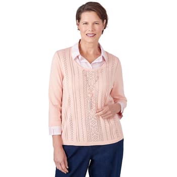 Petite Alfred Dunner A Fresh Start 2Fer Sweater with Stripe Trim - Boscov's