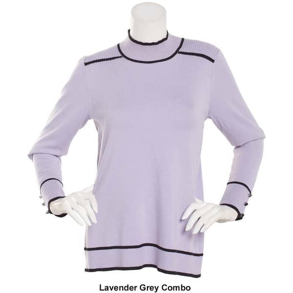 Petite Retrology Mock Neck Sweater with Piping - Boscov's
