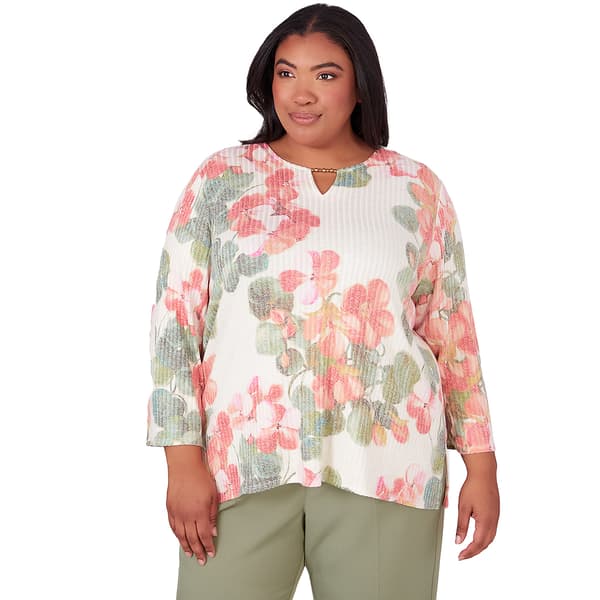 Plus Size Alfred Dunner Tuscan Sunset Placed Floral Texture Blouse ...