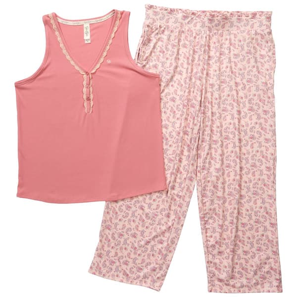 Petite Jessica Simpson Lace Trim Henley Paisley Capri Pajama Set - Boscov's