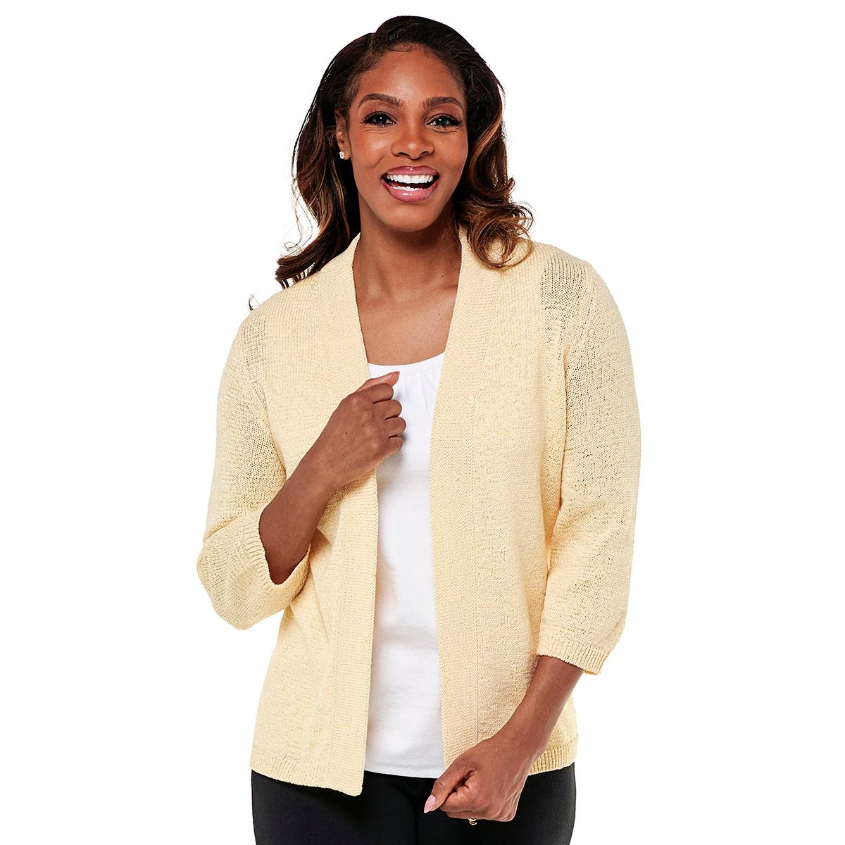 Click here for Plus Size Preswick & Moore(R) Open Front Tape Yarn... prices