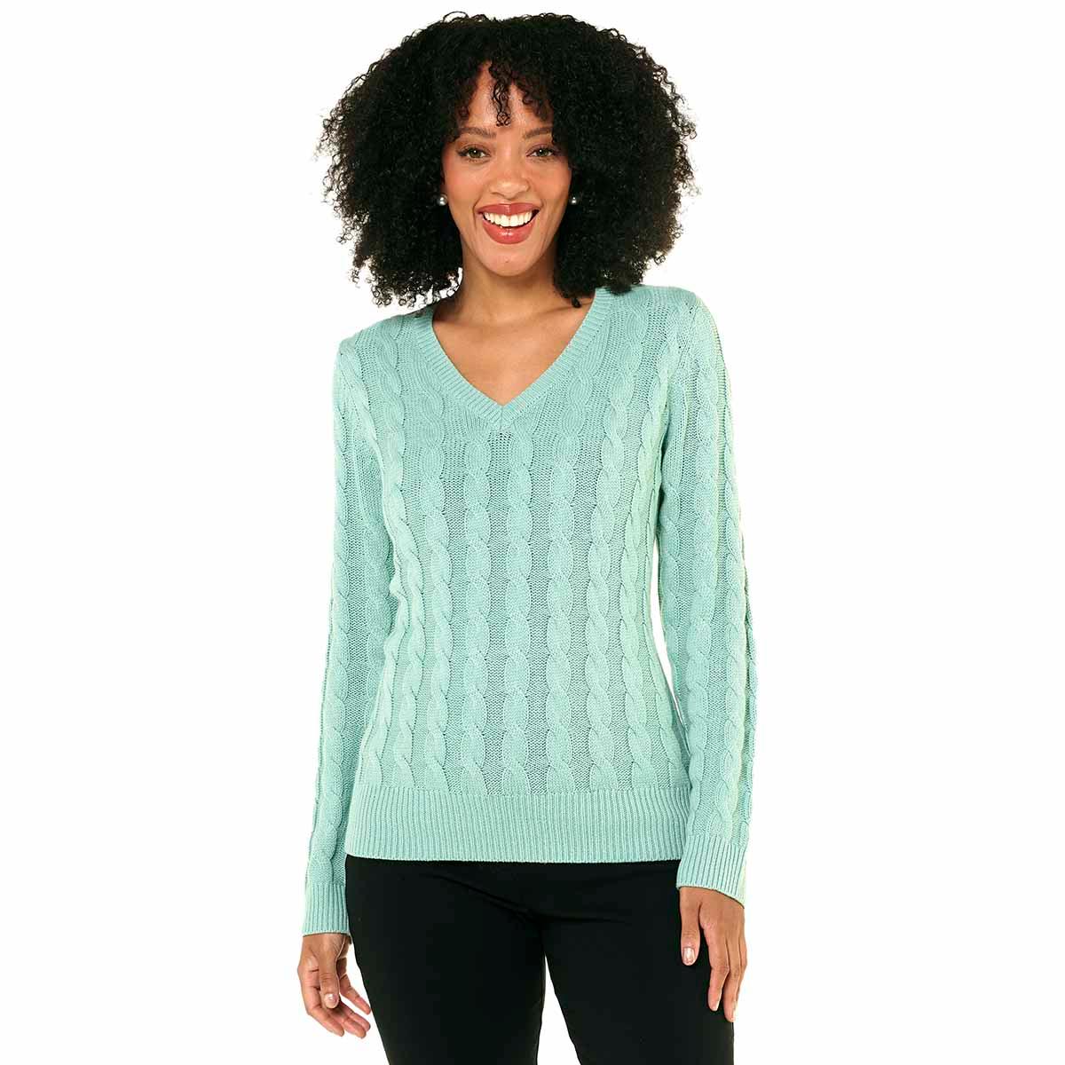 Click here for Plus Size Preswick & Moore(R) Cable Knit V-Neck Sw... prices