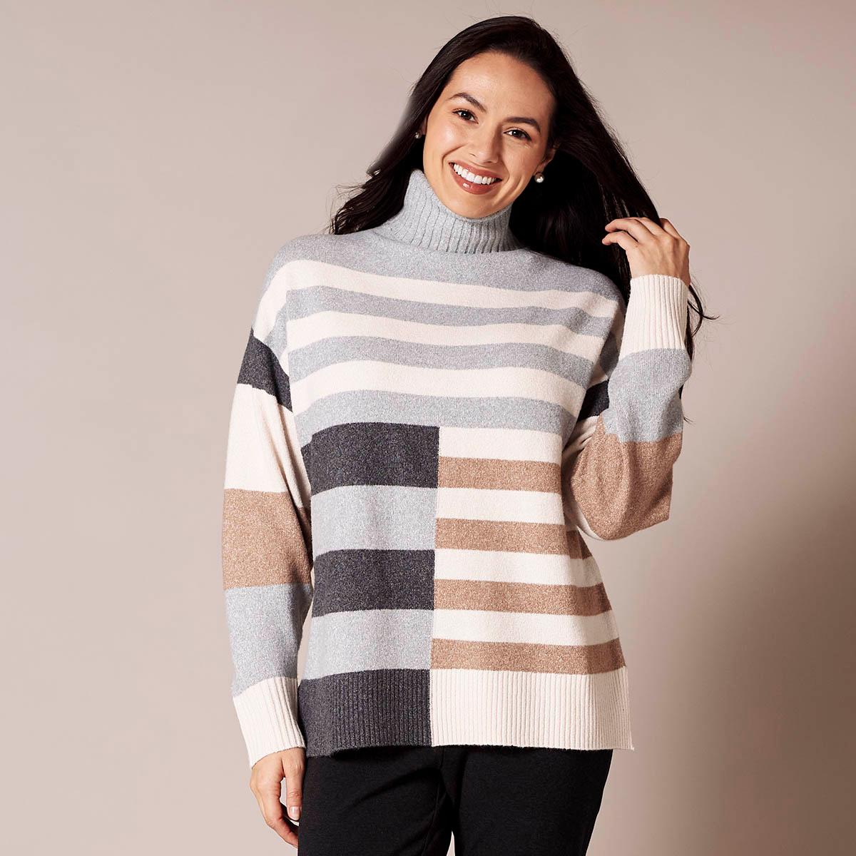 Click here for Plus Size Preswick & Moore(R) Spliced Stripe Turtl... prices