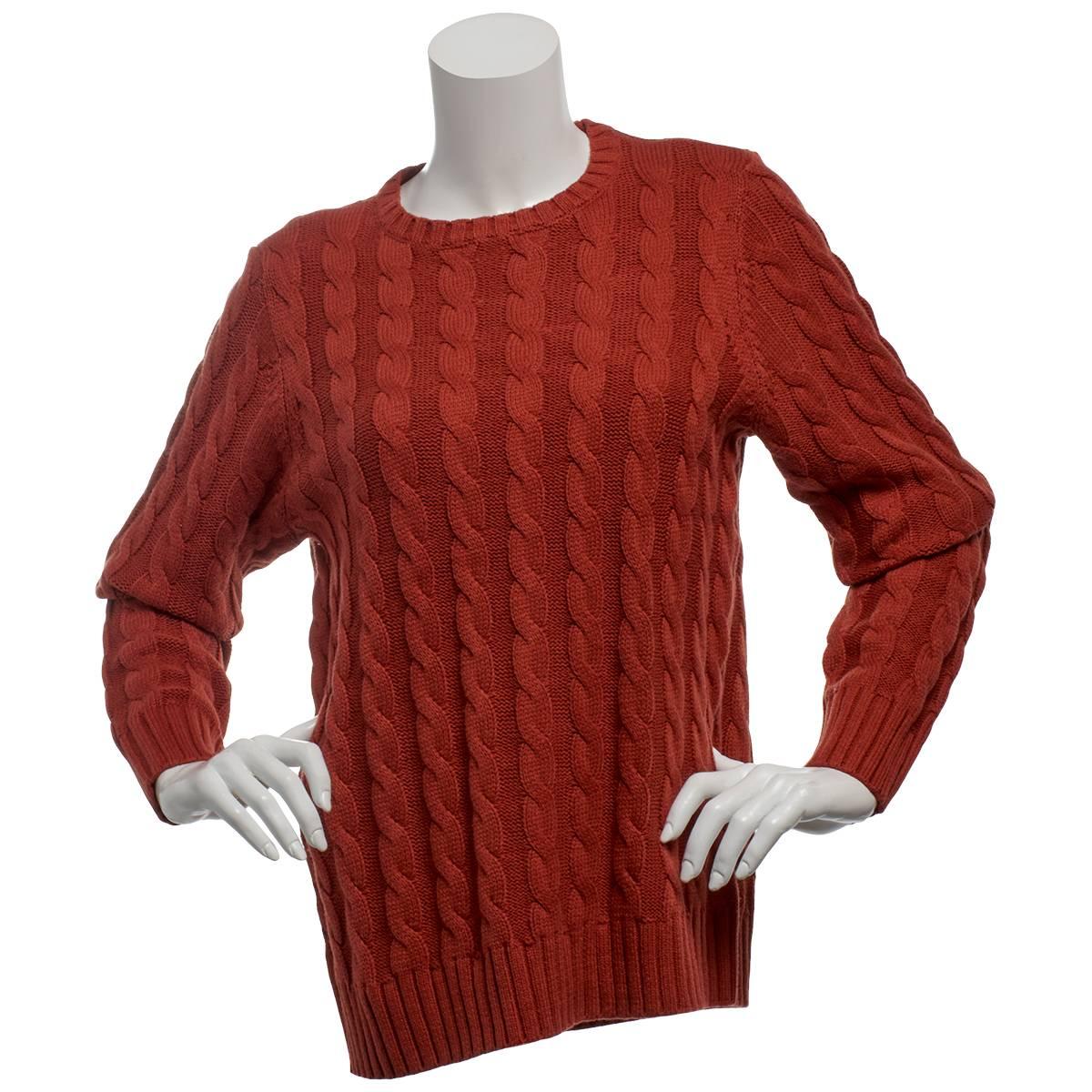 Click here for Petite Preswick & Moore(R) Solid Cable Knit Crew N... prices