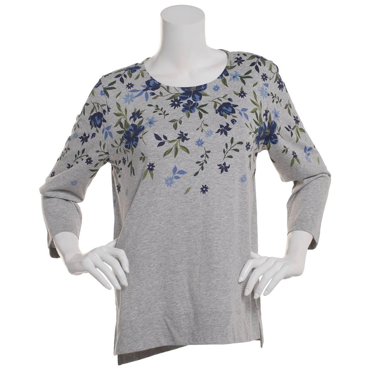 Click here for Petite Preswick & Moore(R) 3/4 Sleeve Floral Tee prices