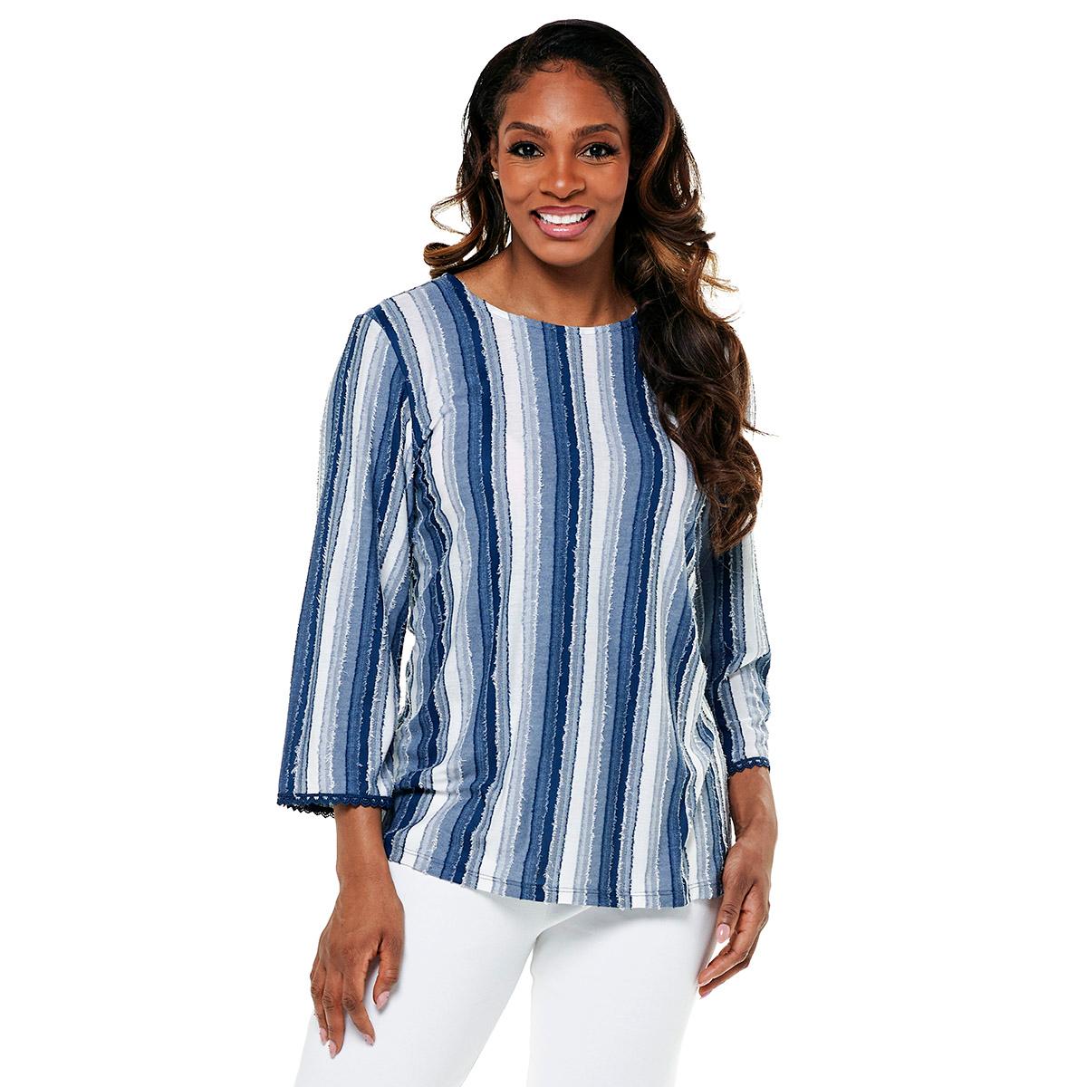 Click here for Petite Preswick & Moore(R) Round Neck Tee with Sid... prices