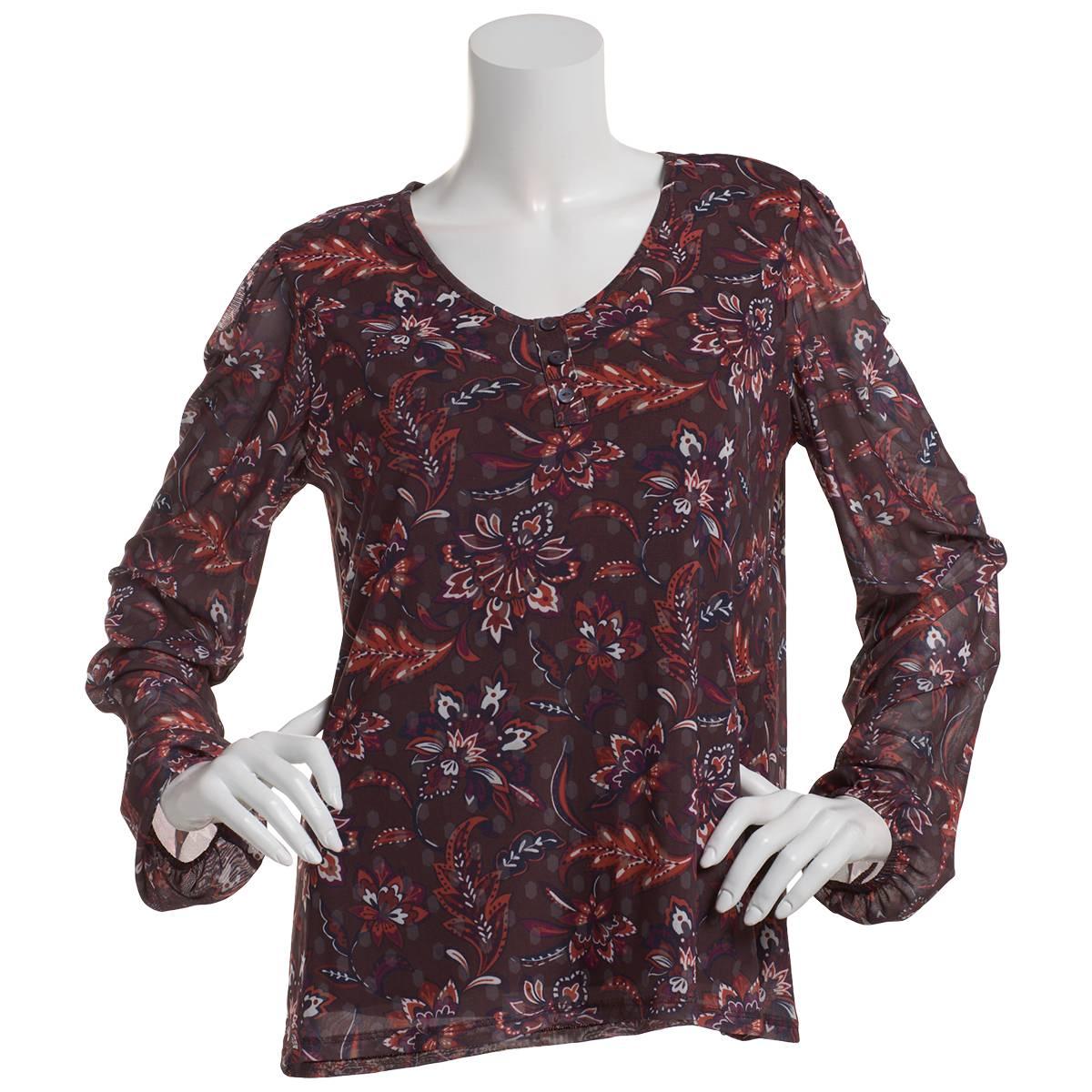 Click here for Petite Preswick & Moore(R) Long Sleeve Floral Mesh... prices