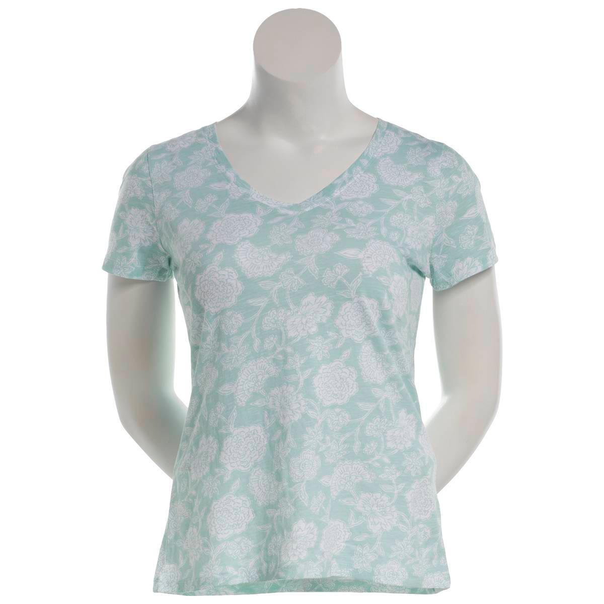 Click here for Plus Size Architect(R) Short Sleeve V Neck Vine Fl... prices