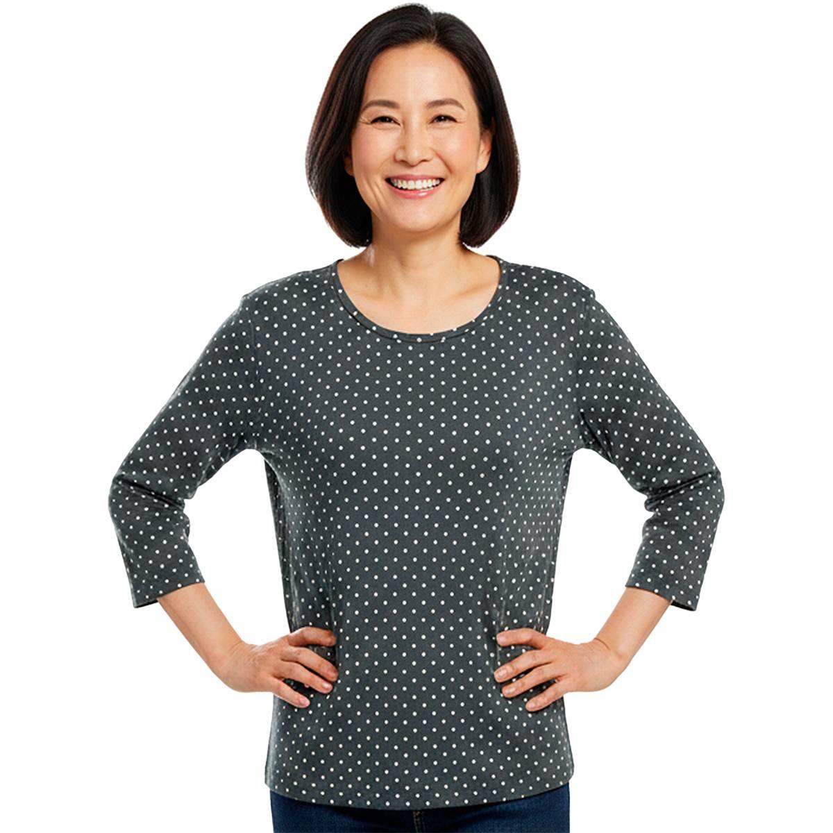 Petite Hasting & Smith 3/4 Sleeve Polka Dot Open Crew Neck Tee