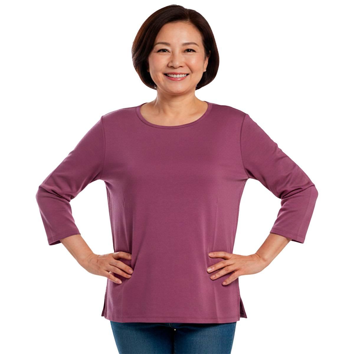 Petite Hasting & Smith 3/4 Sleeve Solid Open Crew Neck Tee