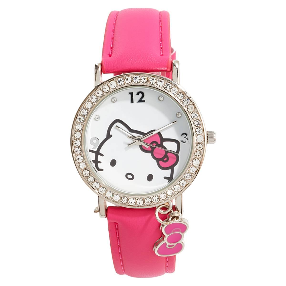 Click here for Womens Hello Kitty Pink Strap Ribbon Charm Watch -... prices