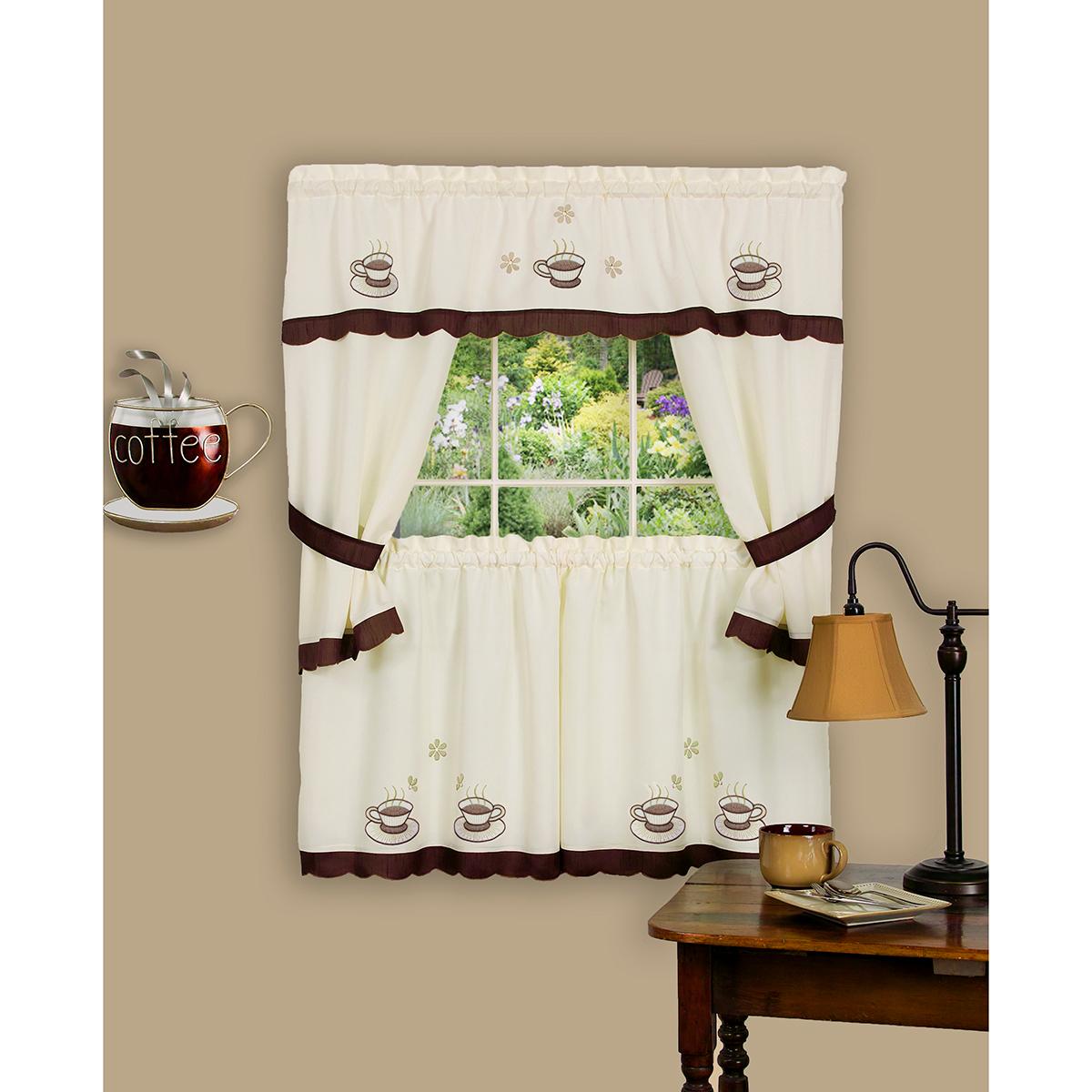 Achim Cuppa Joe Embellished Cottage Kitchen Curtain Set
