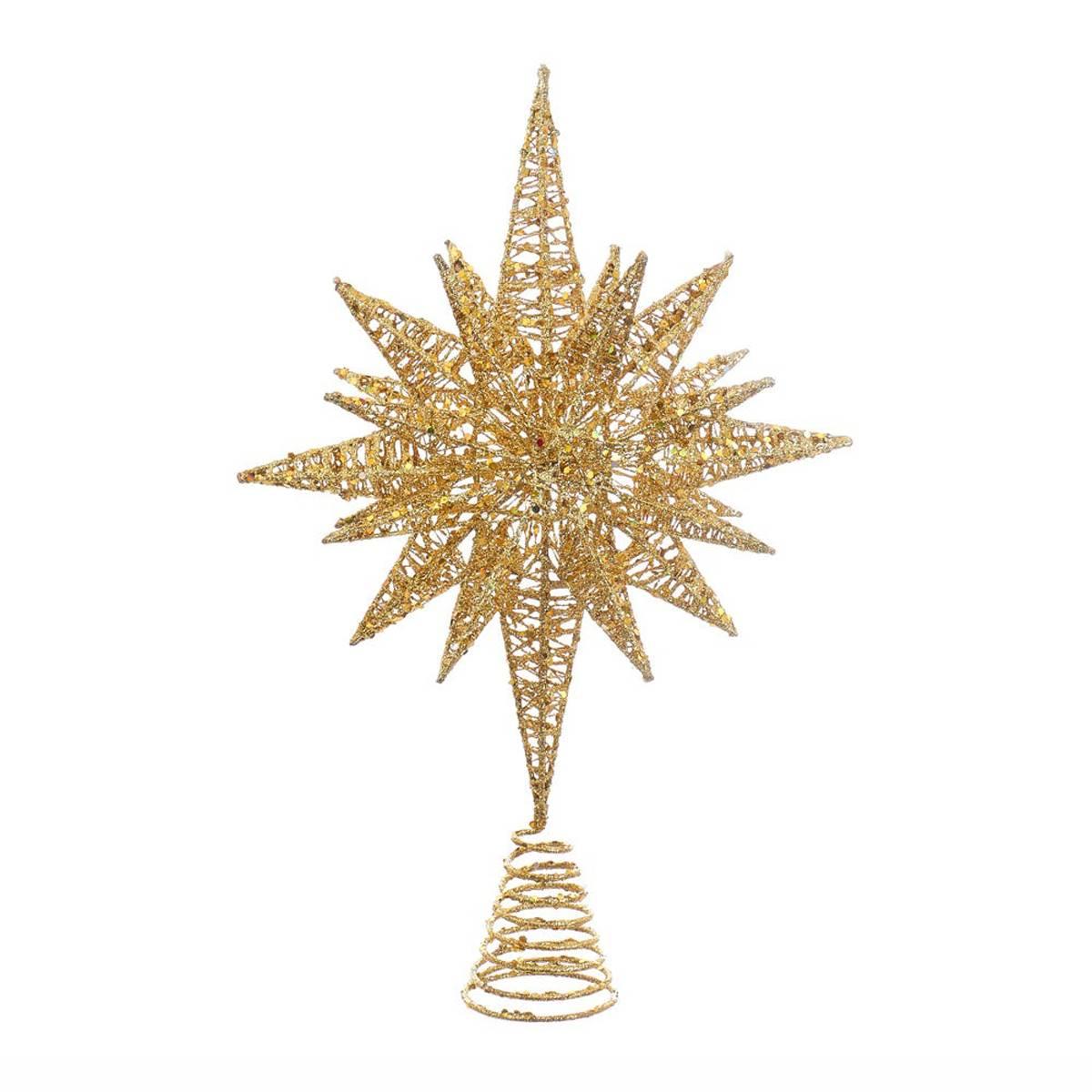 Kurt Adler 16.5-Inch Gold Glitter Wire 3d Star Treetop Topper  One Size  Yellow