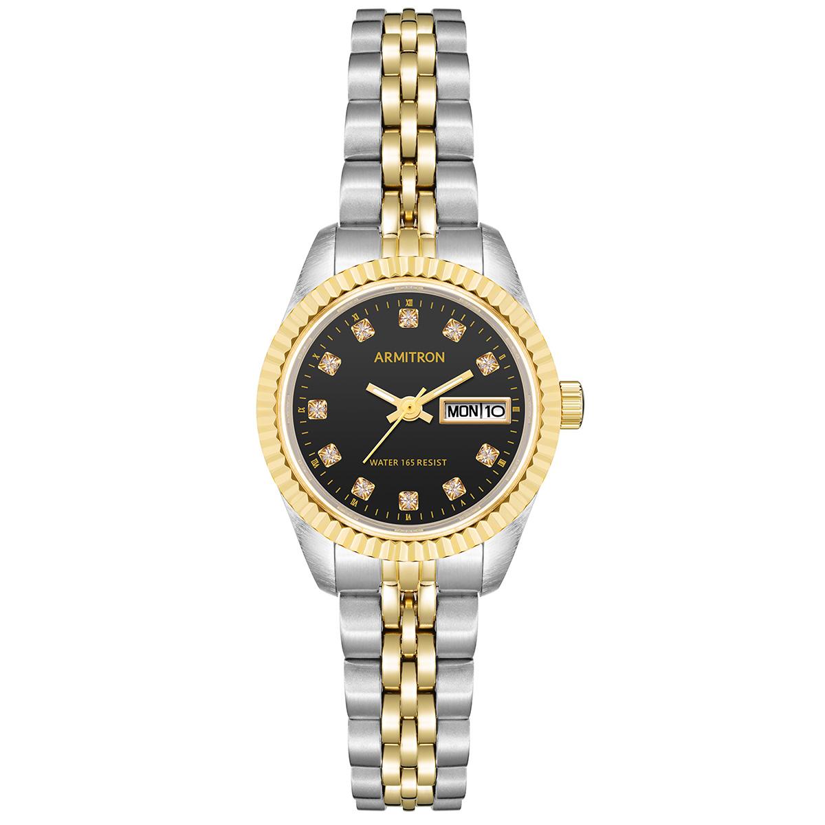 Womens Armitron Two-Tone Crystal Accent Dial Watch - 75-2475BKTT