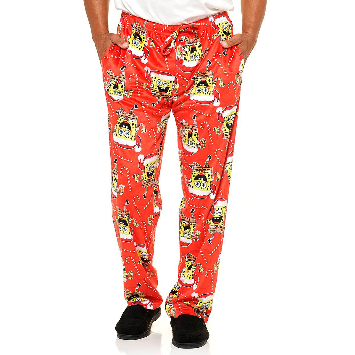 Click here for Mens SpongeBob Christmas Candy Cane Silky Fleece P... prices