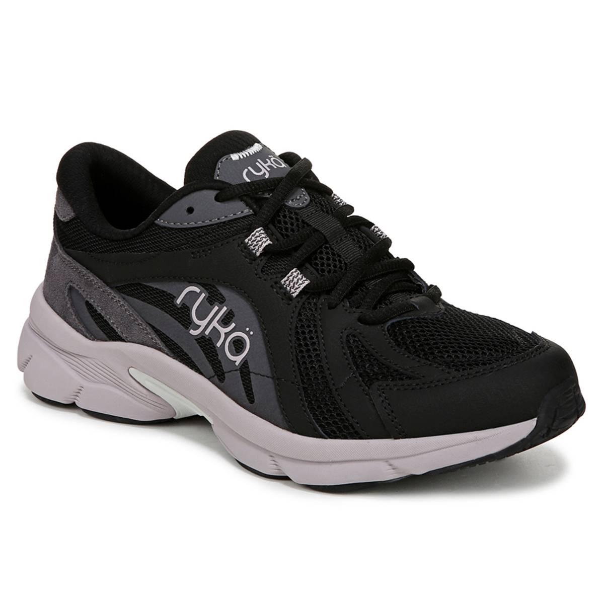 Ryka Womens Skylift Lace Up Walking Sneakers - Black Mesh/Leather/Faux Leather