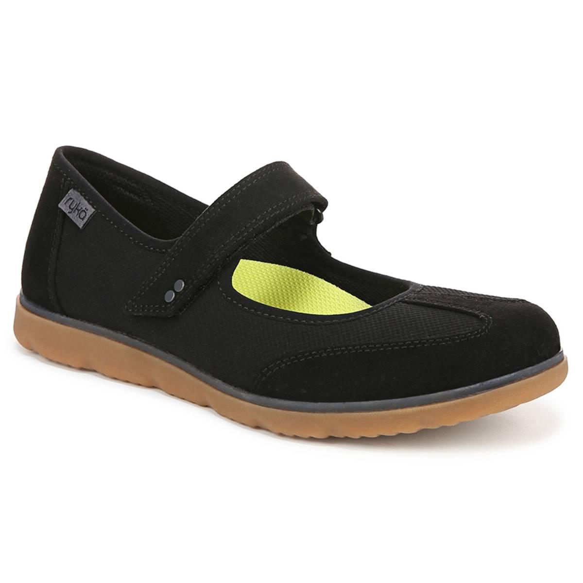 Ryka Womens Effortless Mary Jane Closed Round Toe Flats - Black Microfiber Fabric