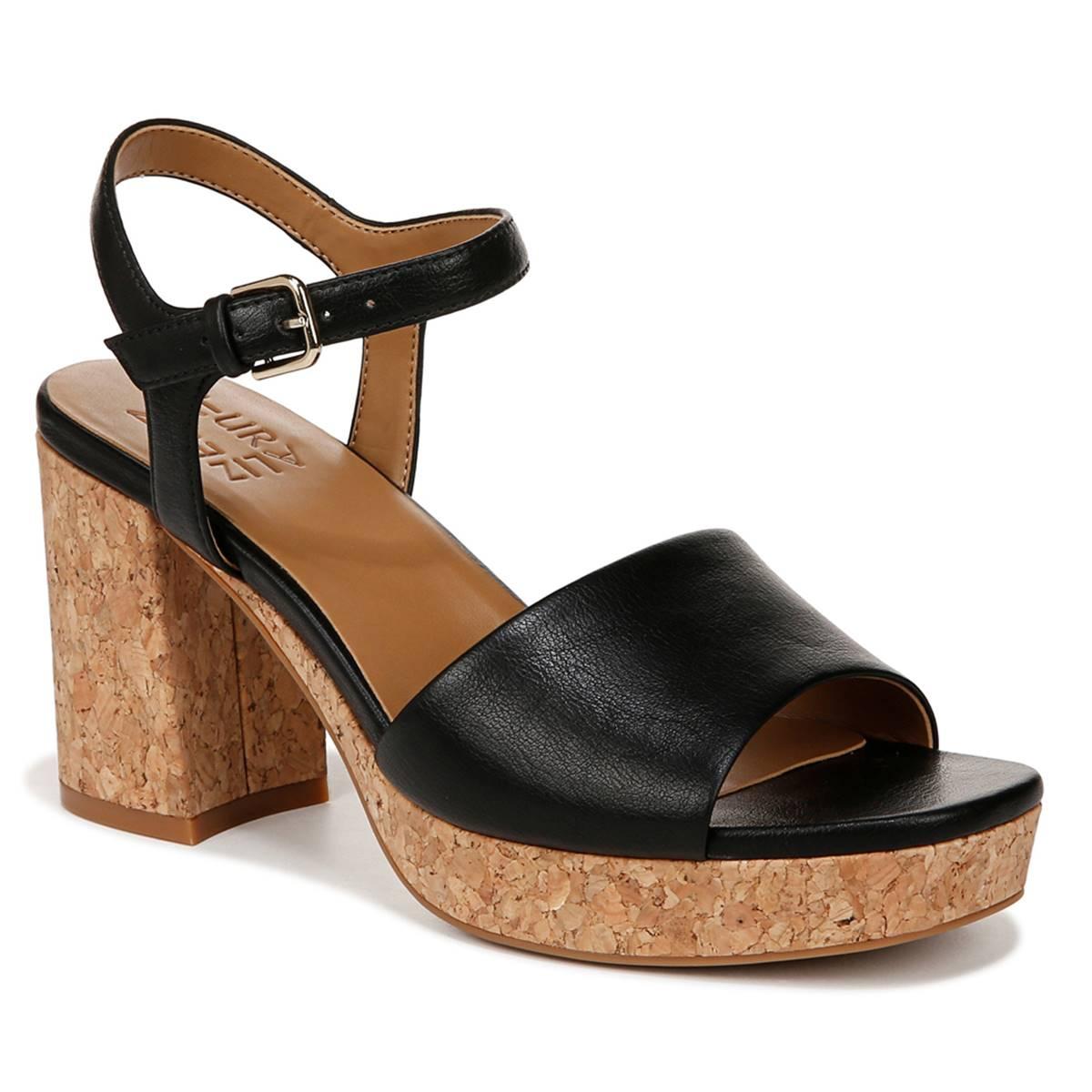 Naturalizer Womens Lilly Block Heel Platform Sandals - Champagne Faux Leather