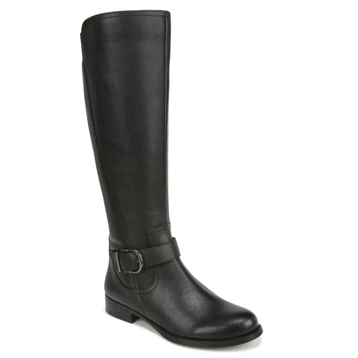 Naturalizer Jaya Wide Calf Knee High Block Heel Riding Boots - Black Leather