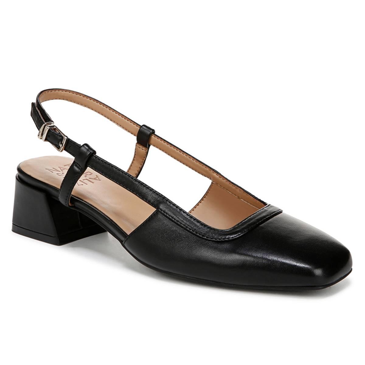 Naturalizer Womens Harper Block Heel Square Toe Slingback Pumps - Black Leather