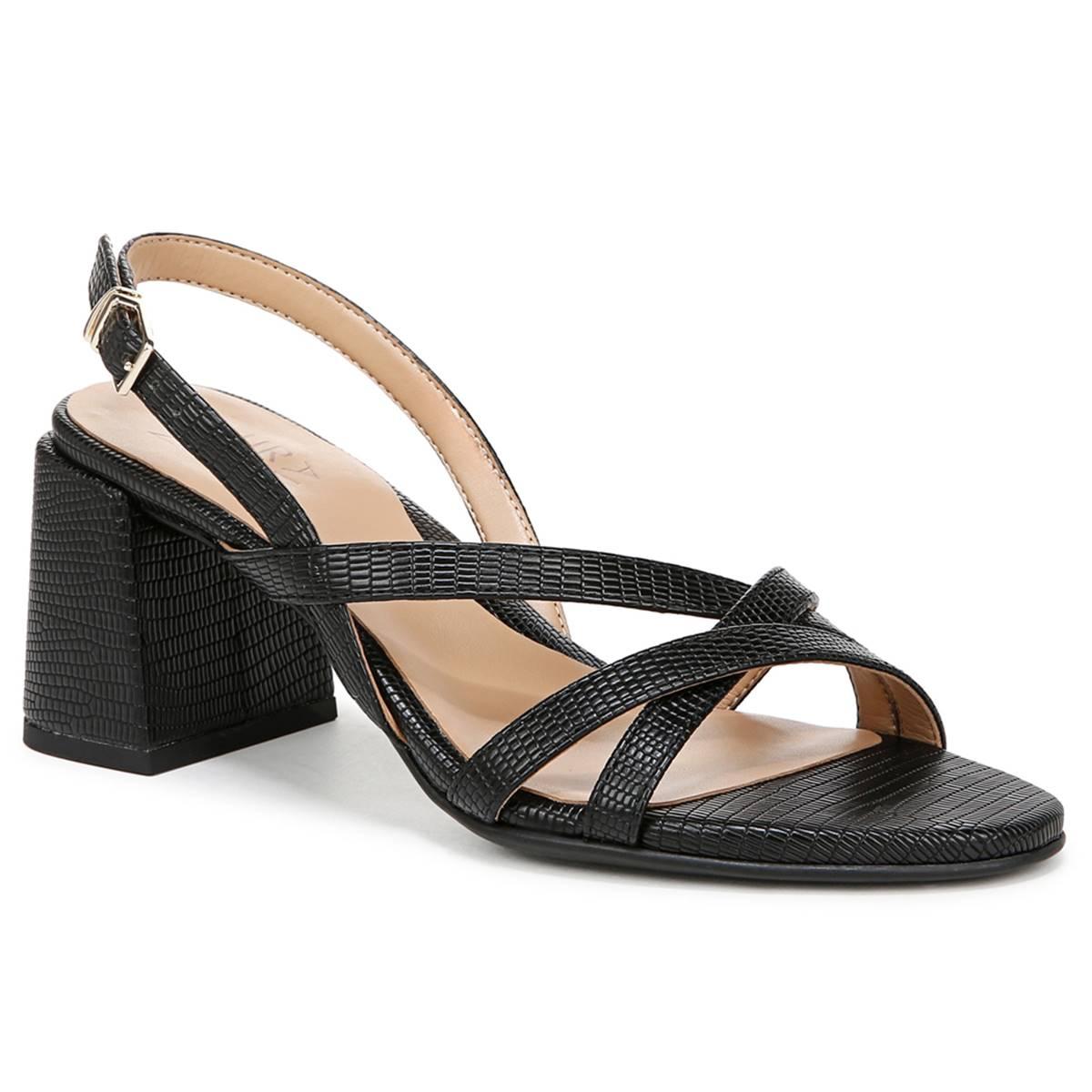 Naturalizer Womens Demi Strappy Slingback Block Heel Dress Sandals - Black Lizard Embossed Faux Leather
