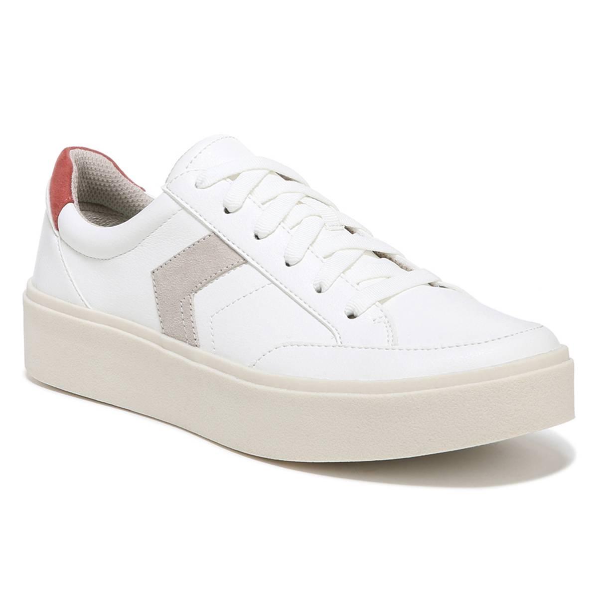 Dr. Scholls Womens Madison-Lace Closed Round Toe Lace Up Platform Sneakers - White/Red Faux Leather