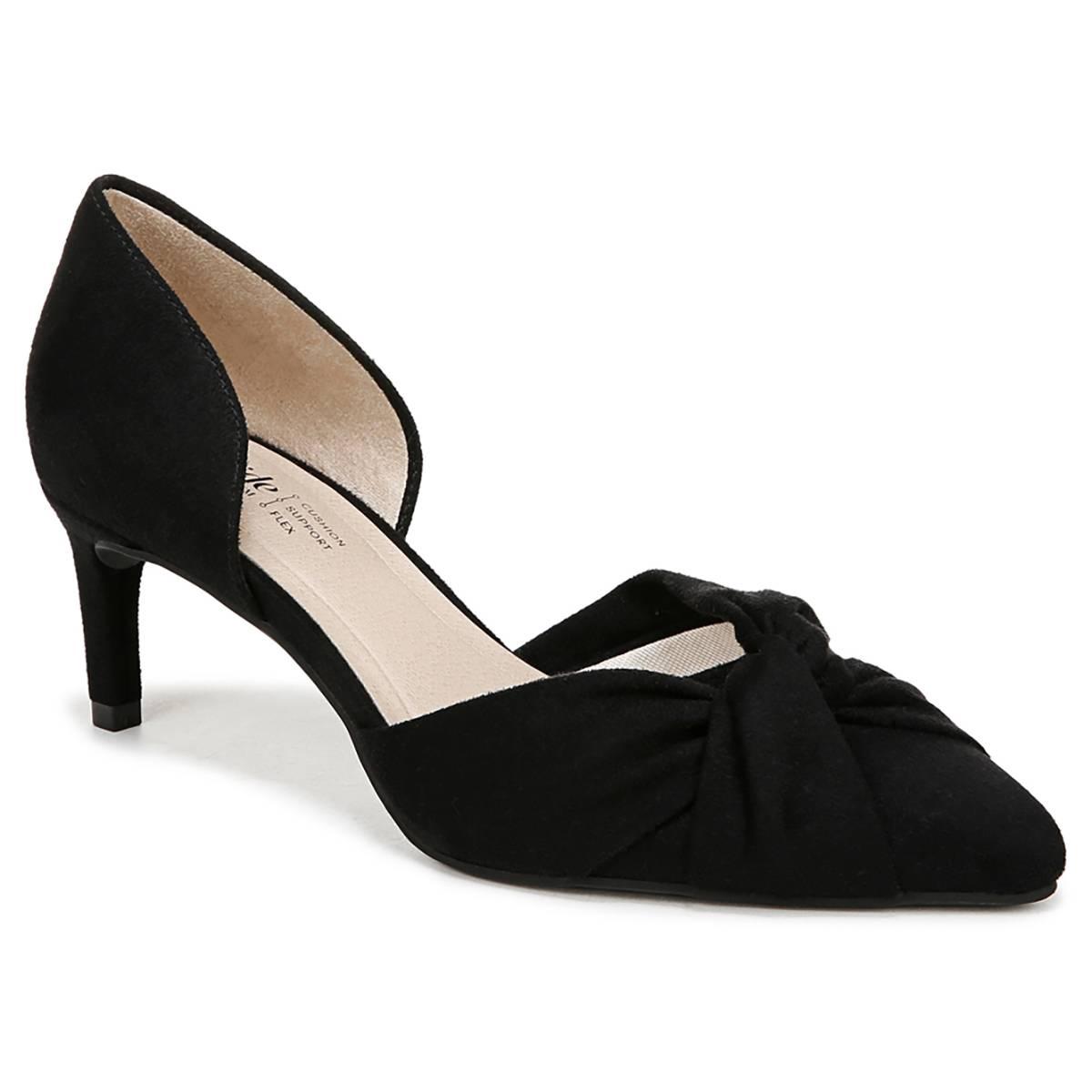 LifeStride Womens Abby Pointed Toe Pumps - Black Faux Leather