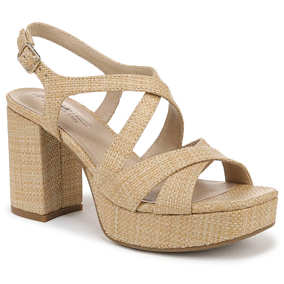 LifeStride Womens Adrianna Platform Dress Sandals - Bone Faux Leather